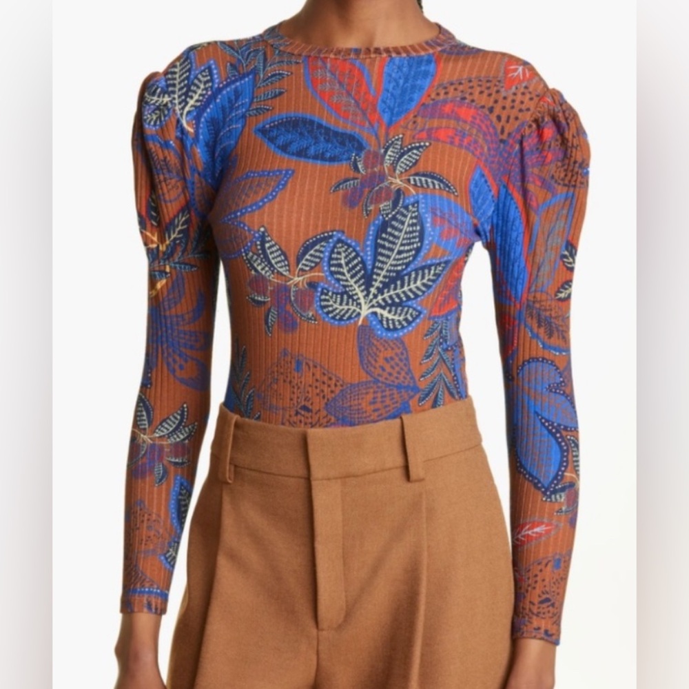 Farm Rio Rib Jungle Foliage Long Sleeve Brown Blue Bo… - Gem